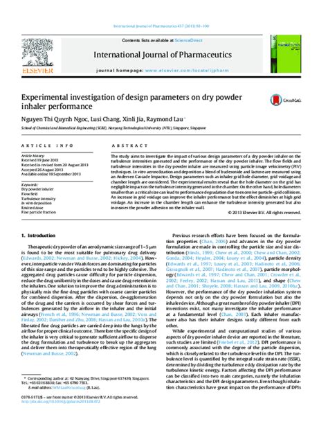Pdf Experimental Investigation Of Design Parameters On Dry Powder Inhaler Performance