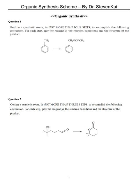 Organic Synthesis Scheme Questions And Answer Pdf