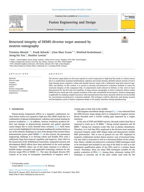 Pdf Structural Integrity Of Demo Divertor Target Assessed By Neutron Tomography