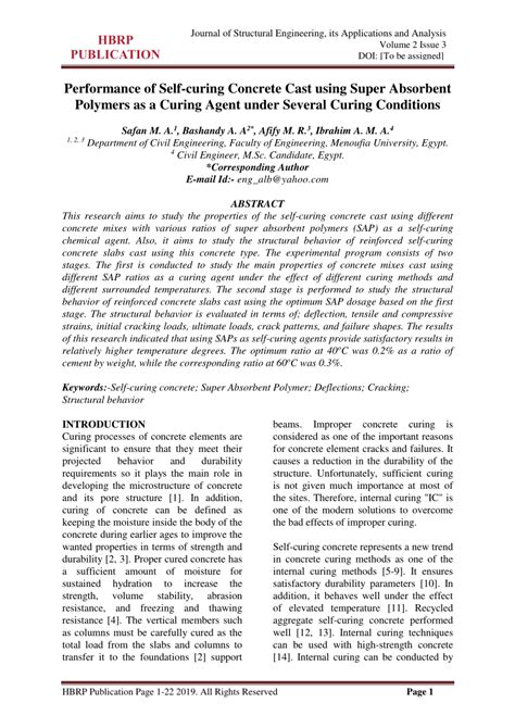 Pdf Performance Of Self Curing Concrete Cast Using Super Absorbent Polymers As A Curing Agent