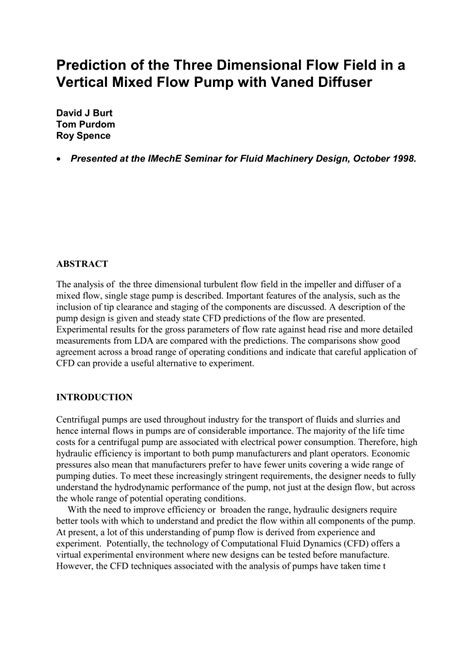 Pdf Prediction Of The Three Dimensional Flow Field In A Vertical