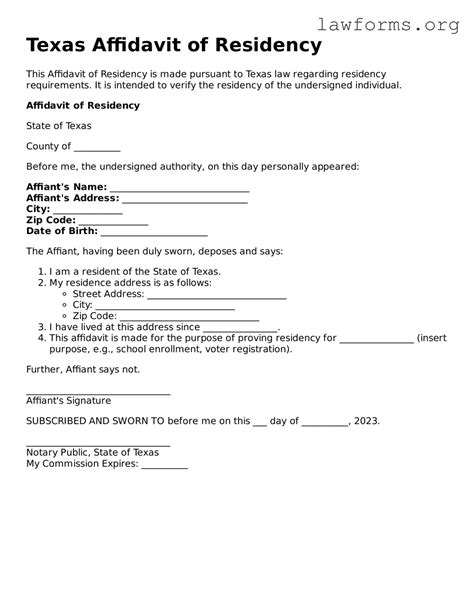 Free Texas Affidavit Of Residency Template ️ Fillable Pdf Form