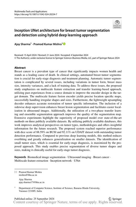 Inception Unet Architecture For Breast Tumor Segmentation And Detection Using Hybrid Deep