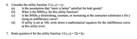solved consider the utility function u x y xy is the