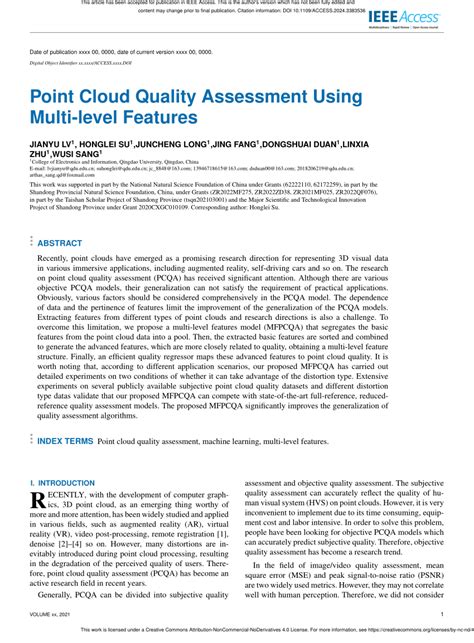 Pdf Point Cloud Quality Assessment Using Multi Level Features