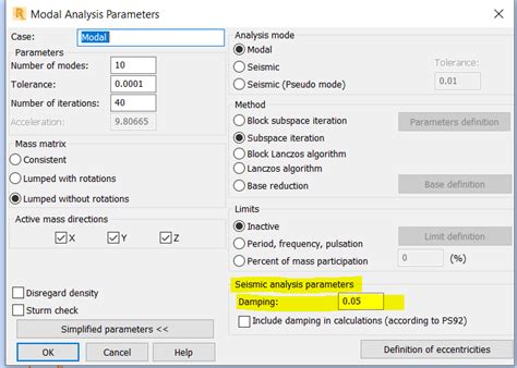 how damping defined in modal analysis parameters is used in seismic