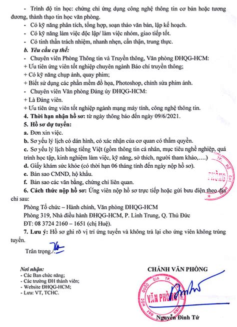 Đại học Quốc gia TP HCM tuyển dụng nhân sự năm