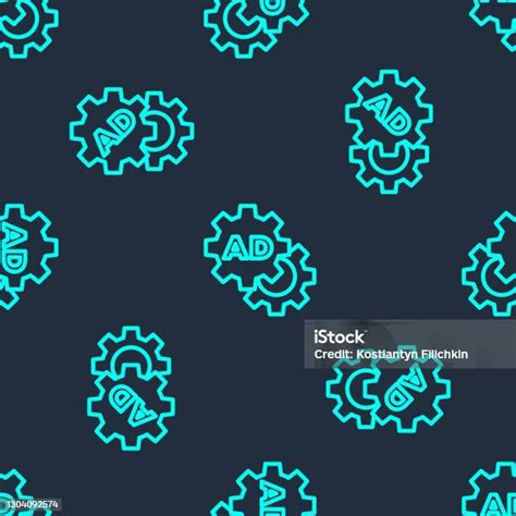 녹색 라인 광고 아이콘 은 파란색 배경에 원활한 패턴을 격리 마케팅 및 홍보 과정의 개념 반응형 광고 소셜 미디어 광고 벡터 개념에 대한 스톡 벡터 아트 및 기타 이미지