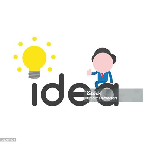 벡터 일러스트 레이 션 사업 캐릭터 아이디어 단어 노란색 전구에 앉아 엄지손가락을 포기 개념에 대한 스톡 벡터 아트 및 기타 이미지 개념 개념 기호 개발 Istock