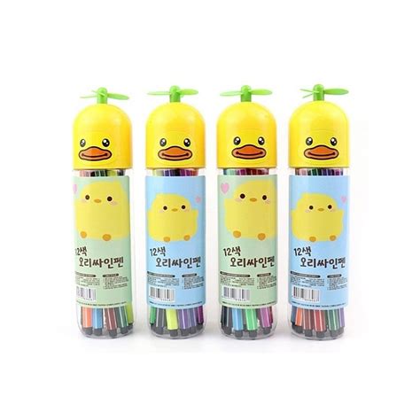 키즈타임 문구 완구 팬시 도매몰 2500 프로펠러 달린 12색 오리 싸인펜 세트 1개 랜덤 사인펜 학용품 색상펜 학교 학원 채점 미술 달란트