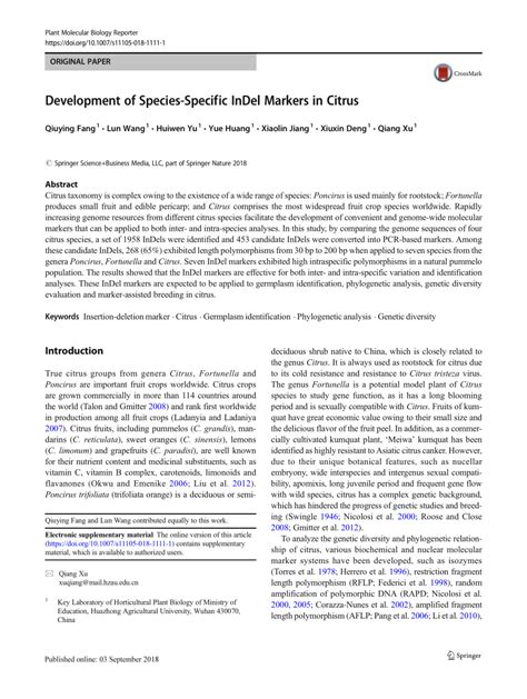 Pdf Development Of Species Specific Indel Markers In Citrus