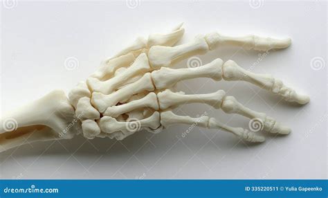 Detailed View Of A Human Hand Skeleton Model Demonstrating Bone Structure And Anatomy Stock