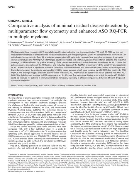 Pdf Comparative Analysis Of Minimal Residual Disease Detection By