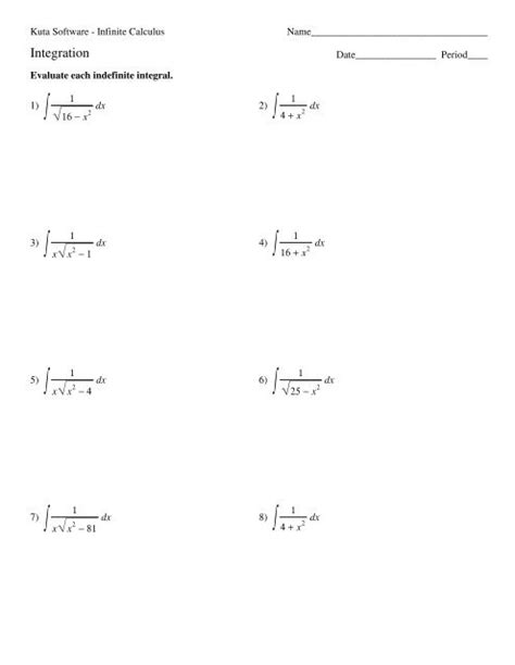 Integration Inverse Trig Kuta Software