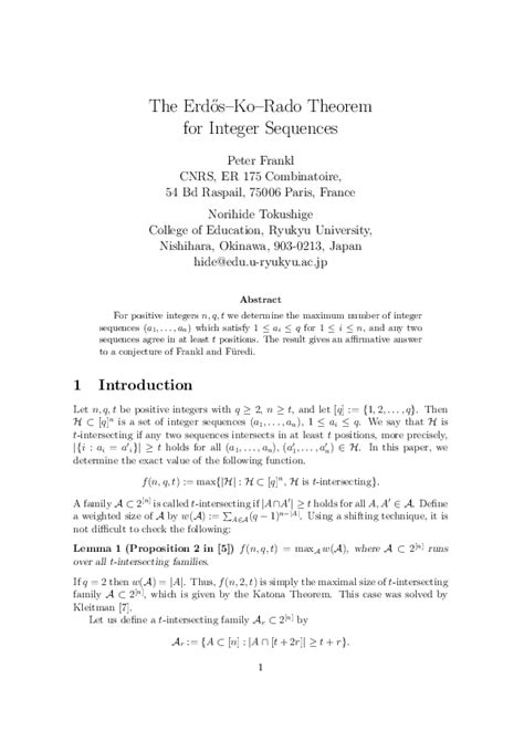 Pdf The Erdos Ko Rado Theorem For Integer Sequences