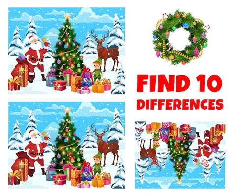 Premium Vector Find Ten Differences Quiz Christmas Landscape With
