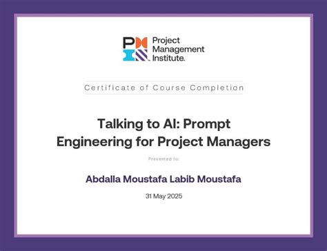 Certification Projectmanagementinstitute Artificialintelligence Abdalla Moustafa