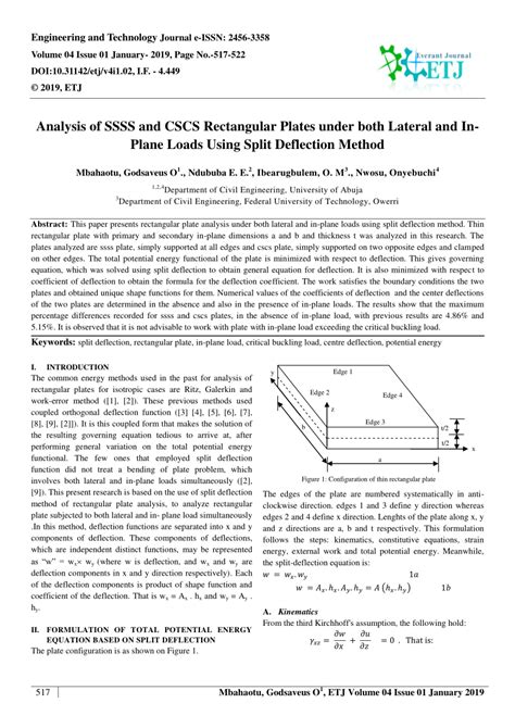 Pdf Analysis Of Ssss And Cscs Rectangular Plates Under Both Lateral And In Plane Loads Using