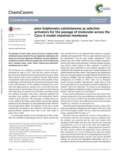 Pdf Para Sulphonato Calix N Arenes As Selective Activators For