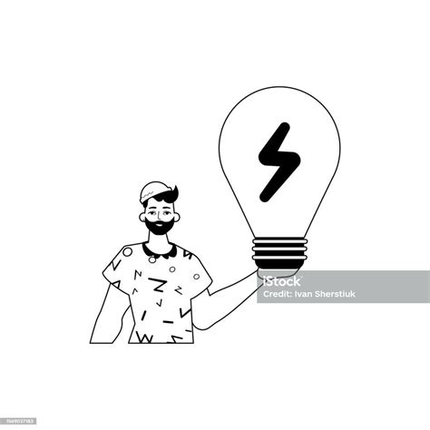 가이는 가볍게 떨어지는 전구를 들고 있습니다 감정 개념 해적판과 화이트 아날로그 스타일러스 트렌디한 스타일 벡터 일러스트레이션 개념에 대한 스톡 벡터 아트 및 기타 이미지