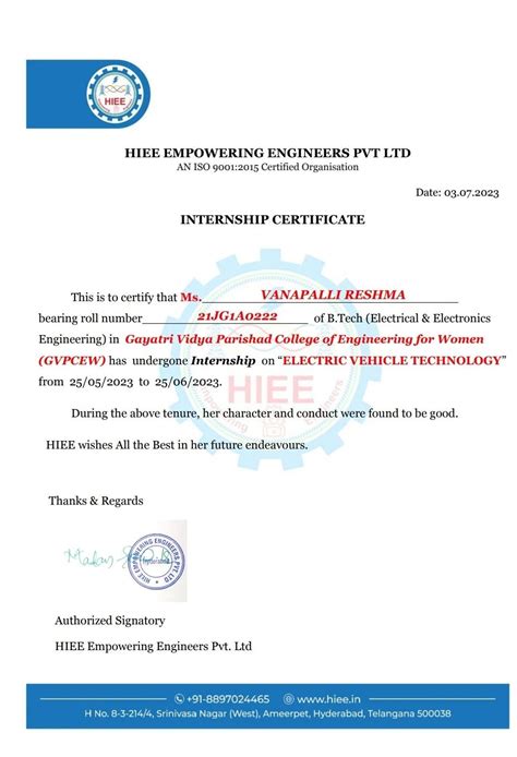 Reshma Vanapalli On Linkedin Internship Eee Gvpcew