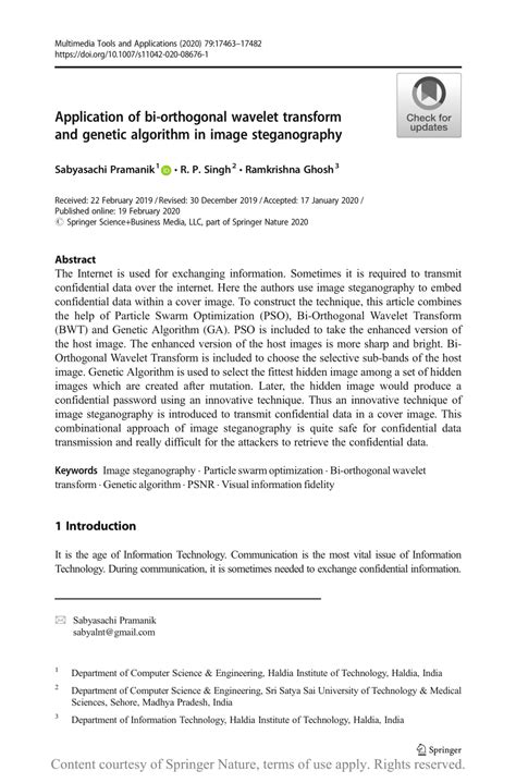 Application Of Bi Orthogonal Wavelet Transform And Genetic Algorithm In