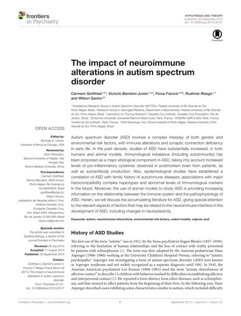 Pdf The Impact Of Neuroimmune Alterations In Autism Spectrum Disorder