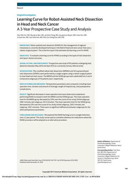 Pdf Learning Curve For Robot Assisted Neck Dissection In Head And