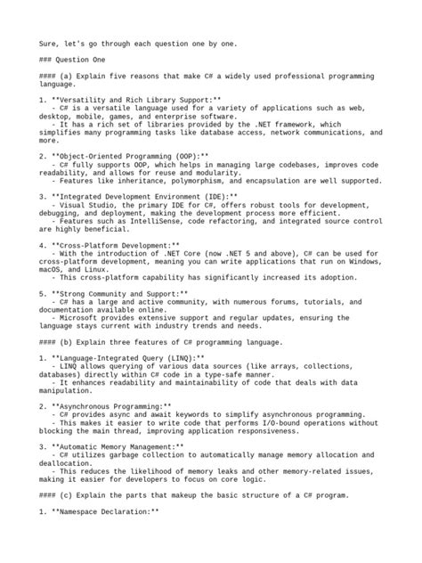 Solutions Pdf C Sharp Programming Language Class Computer