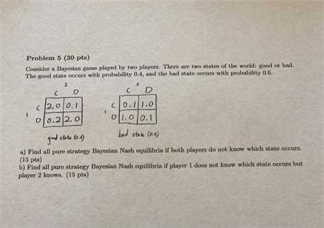 problem 5 30 pts consider a bayesian game played by