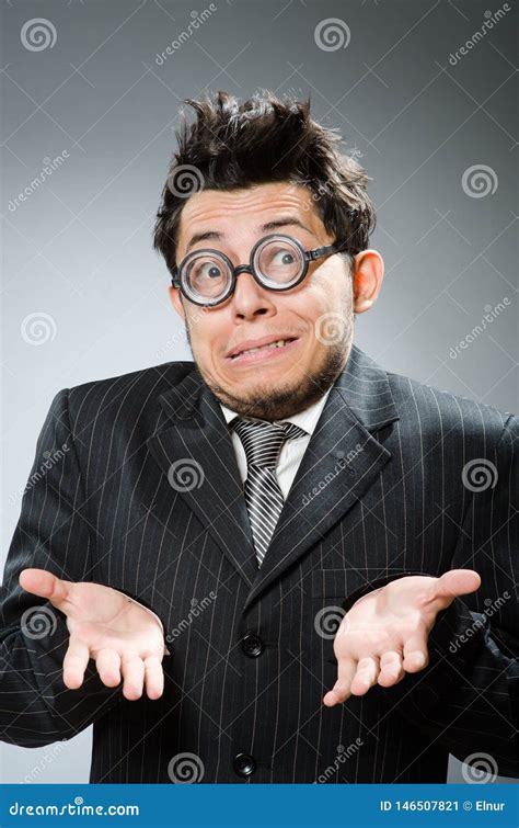 The Funny Nerd Businessman In Dark Studio Stock Image Image Of Geek Expressive 146507821