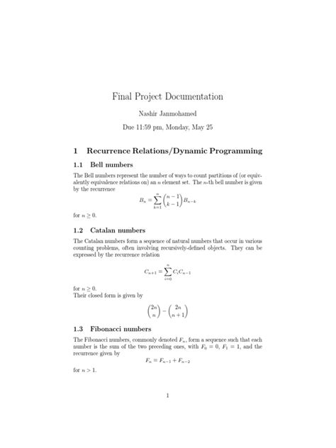Final Project Documentation 1 Recurrence Relationsdynamic Programming