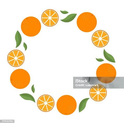 흰색 배경에 잘 익은 오렌지의 둥근 프레임 배너 텍스트 공간 전단지 레이블 0명에 대한 스톡 벡터 아트 및 기타 이미지 0명 감귤류 과일 개체 그룹 Istock