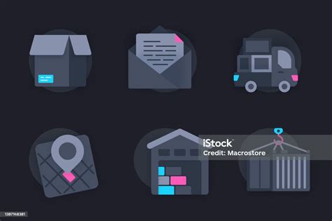 3d 용지 아이콘 세트의 배달 서비스 웹 개념입니다 소포 편지 물류 및 운송 추적을 보내고 받는 플랫 픽토그램을 포장합니다 어두운 스타일의 웹 사이트에 대한 벡터 요소 3
