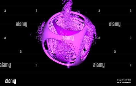 Abstract Cube With Flying Particles Inside Design Complex Structure On A Black Background