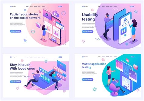 Premium Vector Set Isometric Landing Pages Young People Test And Use