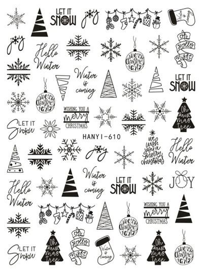 Badu Bg Стикери за изкуство за нокти Зимни кленови листа Коледни цветни снежинки Задно лепило