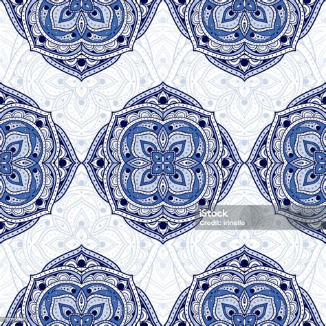 만다라 인도 페이 즐 리 패턴 벡터 원활한 꽃무늬 메달 리온 국경 모티프 프린트 빈티지 꽃 에스닉 장식 질감입니다 모로코 배경 곤색에 대한 스톡 벡터 아트 및 기타 이미지