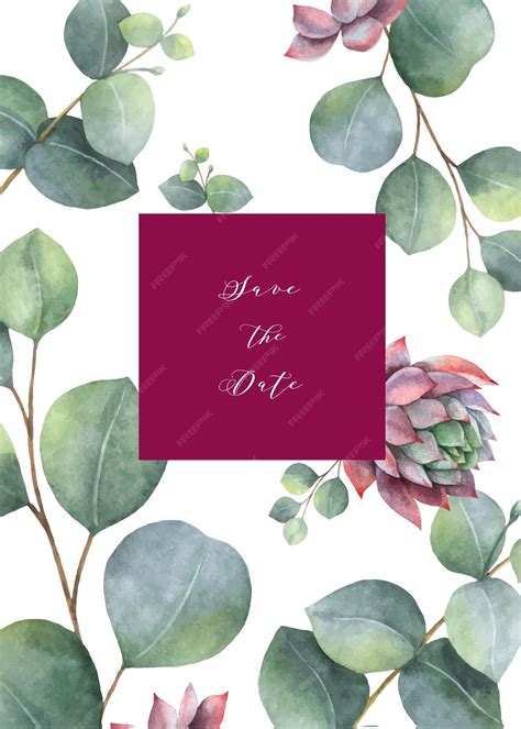 Premium Vector Watercolor Vector Card Template Design With Eucalyptus
