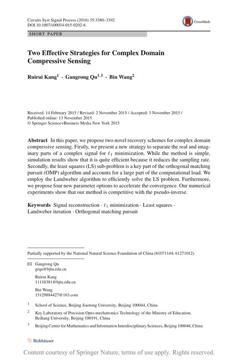 Two Effective Strategies For Complex Domain Compressive Sensing Request Pdf