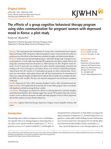 Pdf The Effects Of A Group Cognitive Behavioral Therapy Program Using Video Communication For