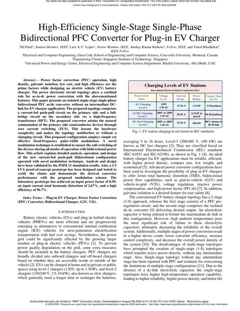 Pdf High Efficiency Single Stage Single Phase Bidirectional Pfc Converter For Plug In Ev Charger