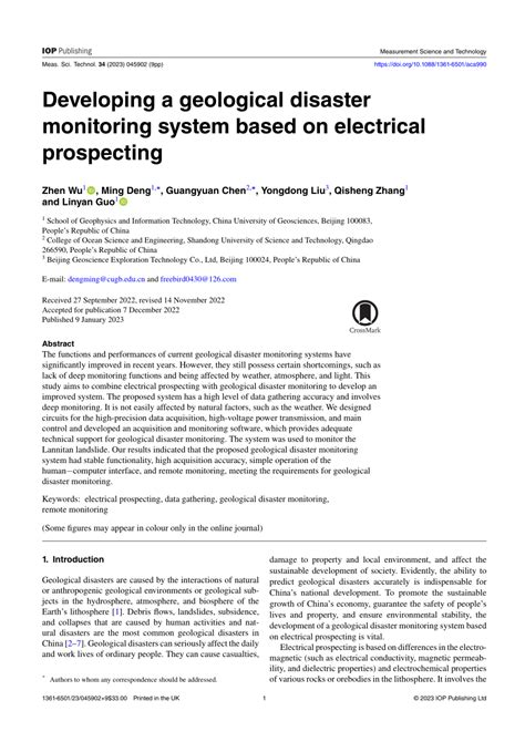 Developing A Geological Disaster Monitoring System Based On Electrical Prospecting Request Pdf
