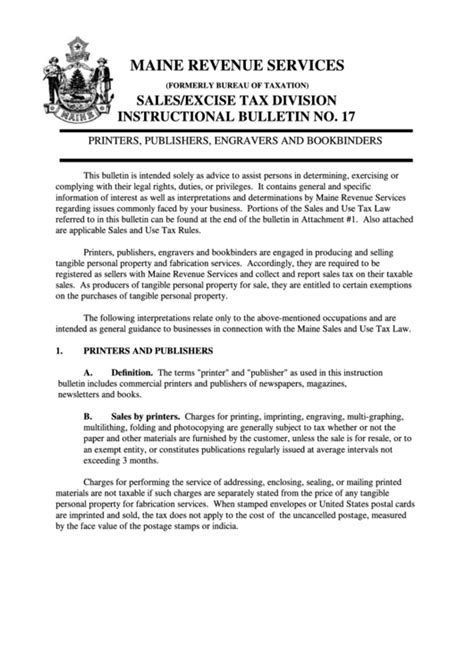 Salesexcise Tax Division Instructional Bulletin No 17 Maine Revenue