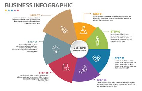 시각적 데이터 표현 7가지 옵션이 있는 사이클 다이어그램 파이 차트 서클 인포 그래픽 템플릿 사업 개념 마케팅 Infographic 벡터 그림입니다 섹터가 있는 편집 원형