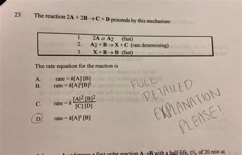 solved the reaction 2a 2b → c d proceeds by this