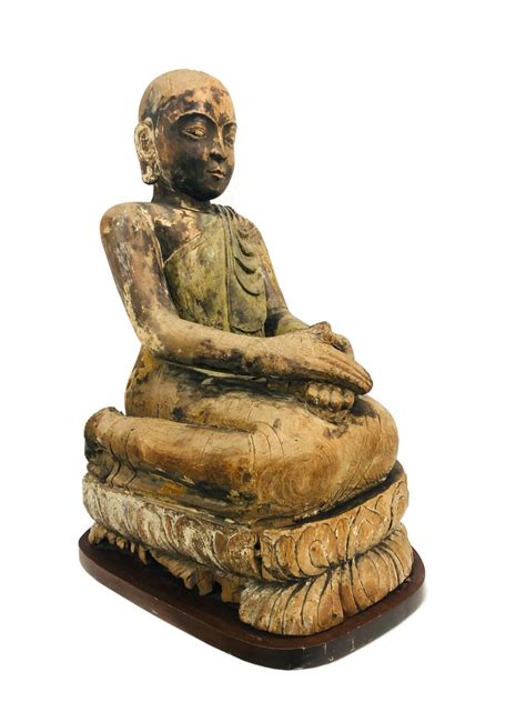 Unknown Antique Asian Buddhist Monk Wood Sculpture For Sale At 1stdibs