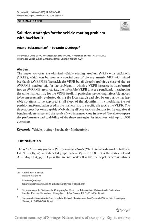 Solution Strategies For The Vehicle Routing Problem With Backhauls