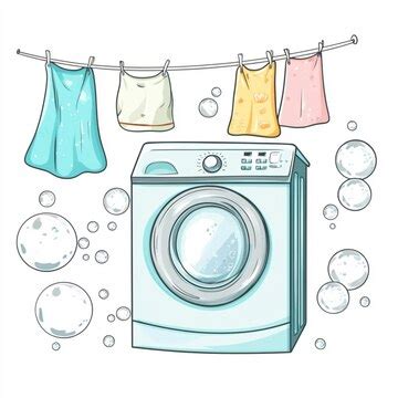 Clip Art Of A Laundry Room With A Washing Machine Clothesline And Soapy