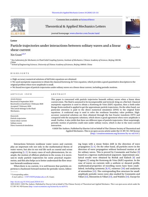 Pdf Particle Trajectories Under Interactions Between Solitary Waves And A Linear Shear Current